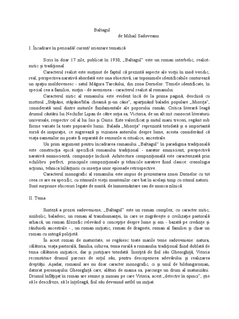 Baltagul de Mihail Sadoveanu | PDF
