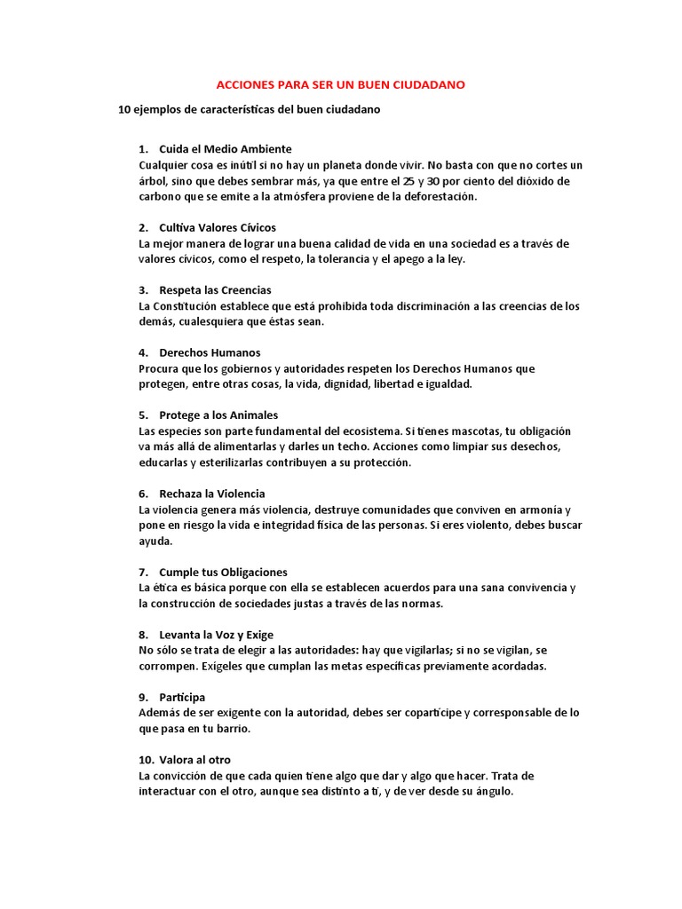 Acciones para Ser Un Buen Ciudadano | PDF