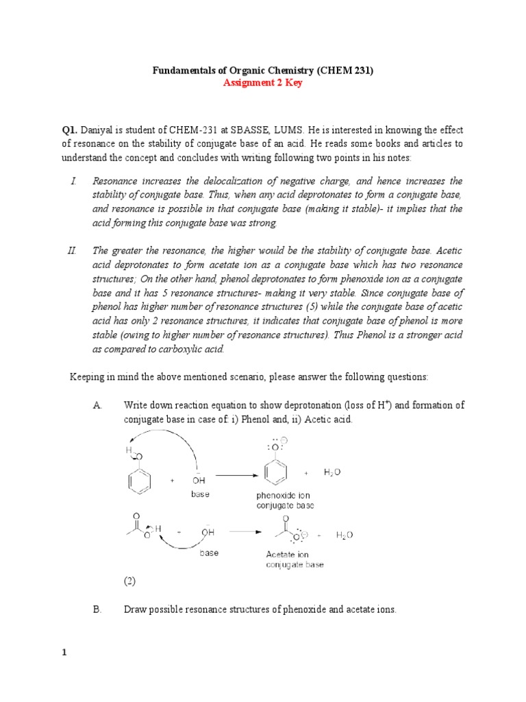 CHEM231 - Assignment 2 - 2021-Key | PDF | Chemical Reactions | Acid
