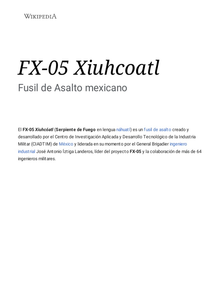FX-05 Xiuhcoatl - Wikipedia, La Enciclopedia Libre | PDF | Rifle | Valores