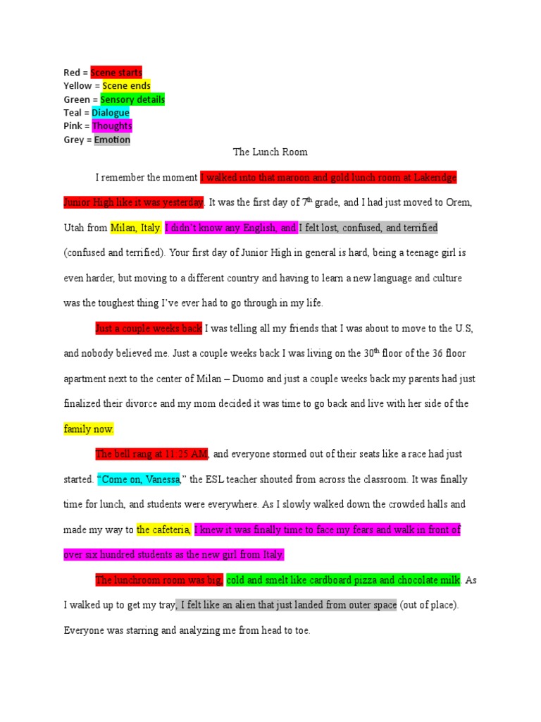 The Lunch Room Student Narrative Example | PDF