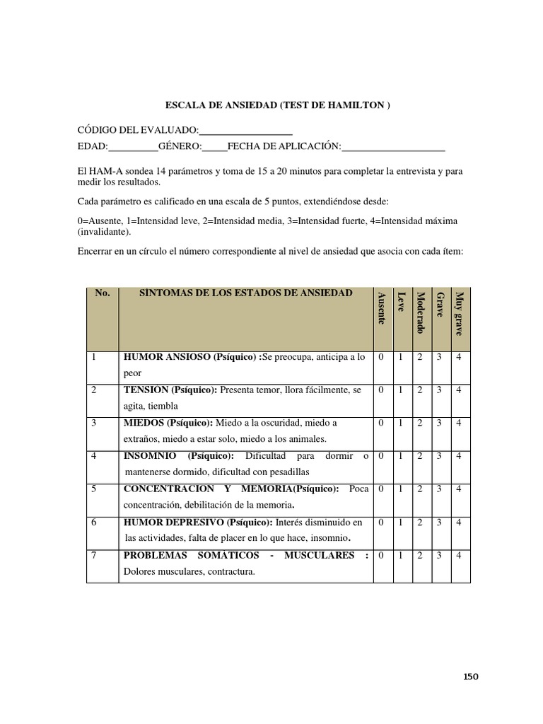 Escala de Ansiedad de Hamilton (HAM-A) | PDF | Ansiedad | Medicina CLINICA