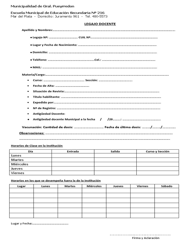 Legajo Docente 2022 | PDF