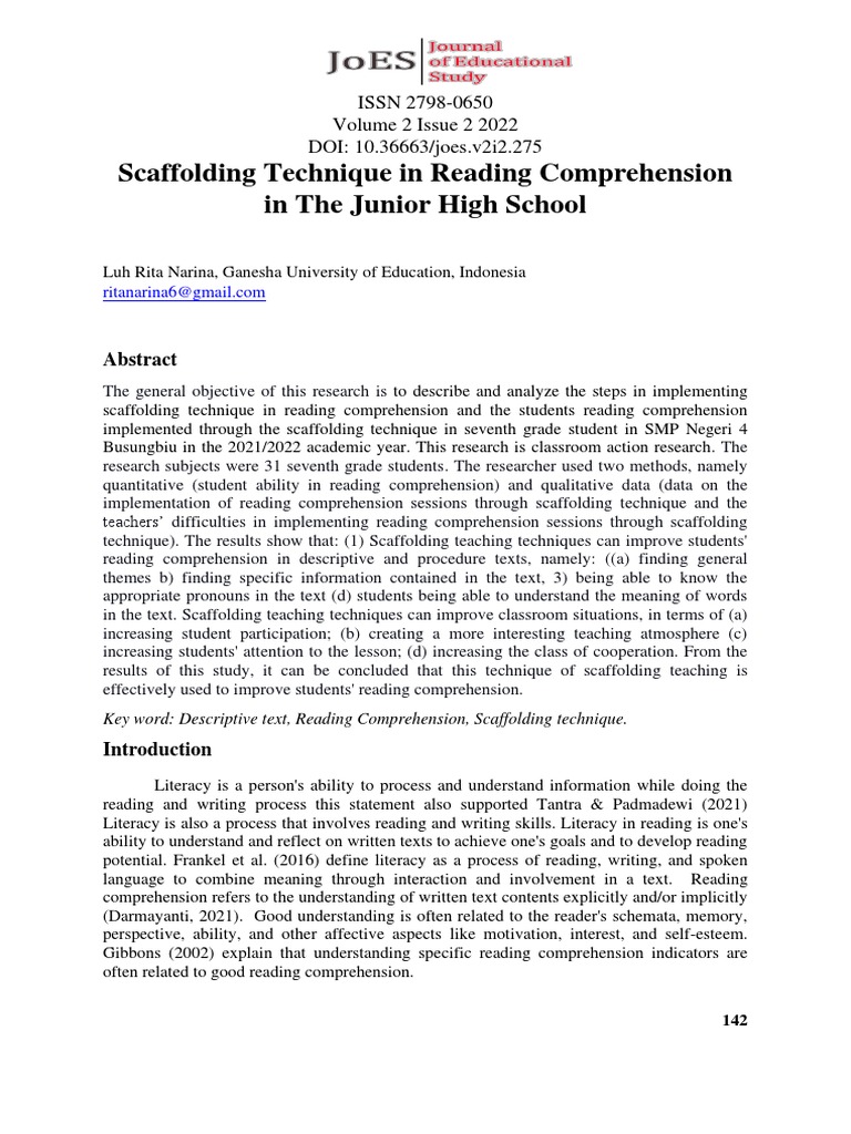 Scaffolding Technique in Reading Compreh 9b1f8657 | PDF | Reading ...