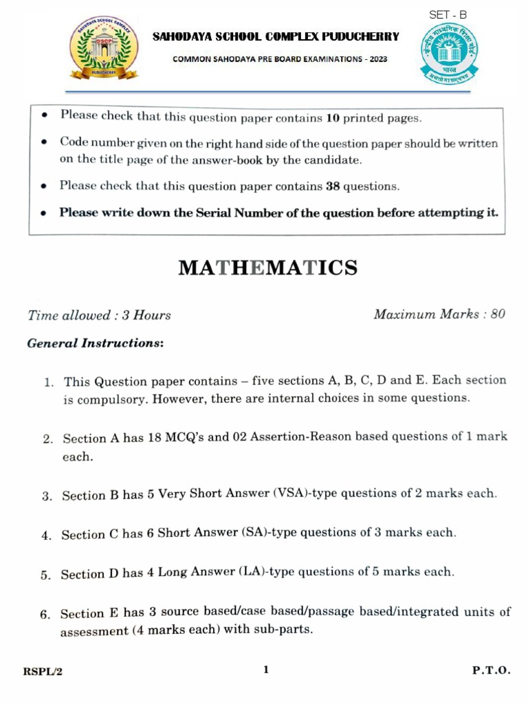 SET-B Mathematics exam questions and solutions | PDF | Function ...