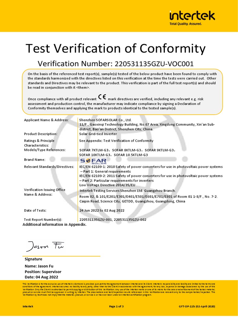 Certificado IEC 62109-1 SOFAR 10.5kW-G3 | PDF | Electrical Engineering | Electricity