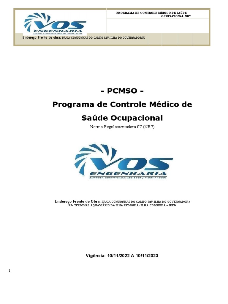 PCMSO NR7: Controle de Saúde Ocupacional | PDF | Gestão de recursos ...