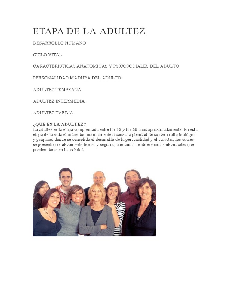 Etapa de La Adultez | PDF | Adultos | Vejez