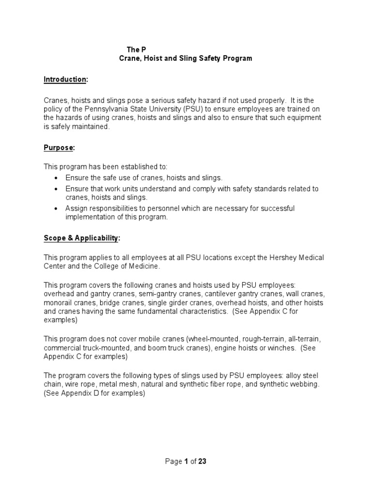 Crane written program | PDF | Crane (Machine) | Safety
