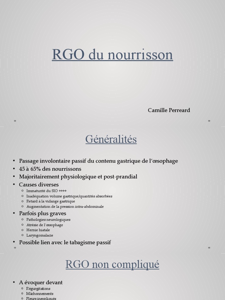RGO Du Nourrisson | PDF | Reflux gastro-œsophagien | Médecine