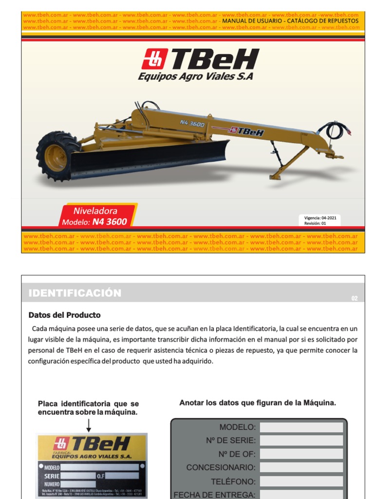 Manual Niveladora TBeH N4 36000 (Rev 01) | PDF | Tractor | Bomba
