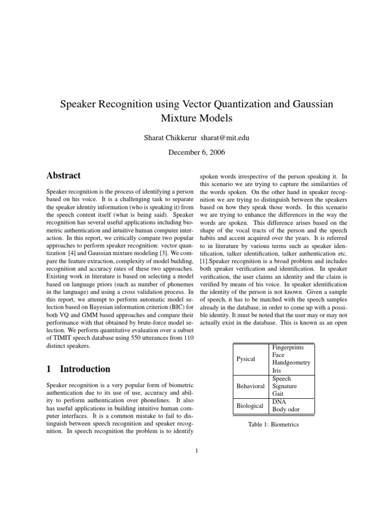 Speaker Recognition Using Vector Quantization and Gaussian Mixture Models | Download Free PDF ...