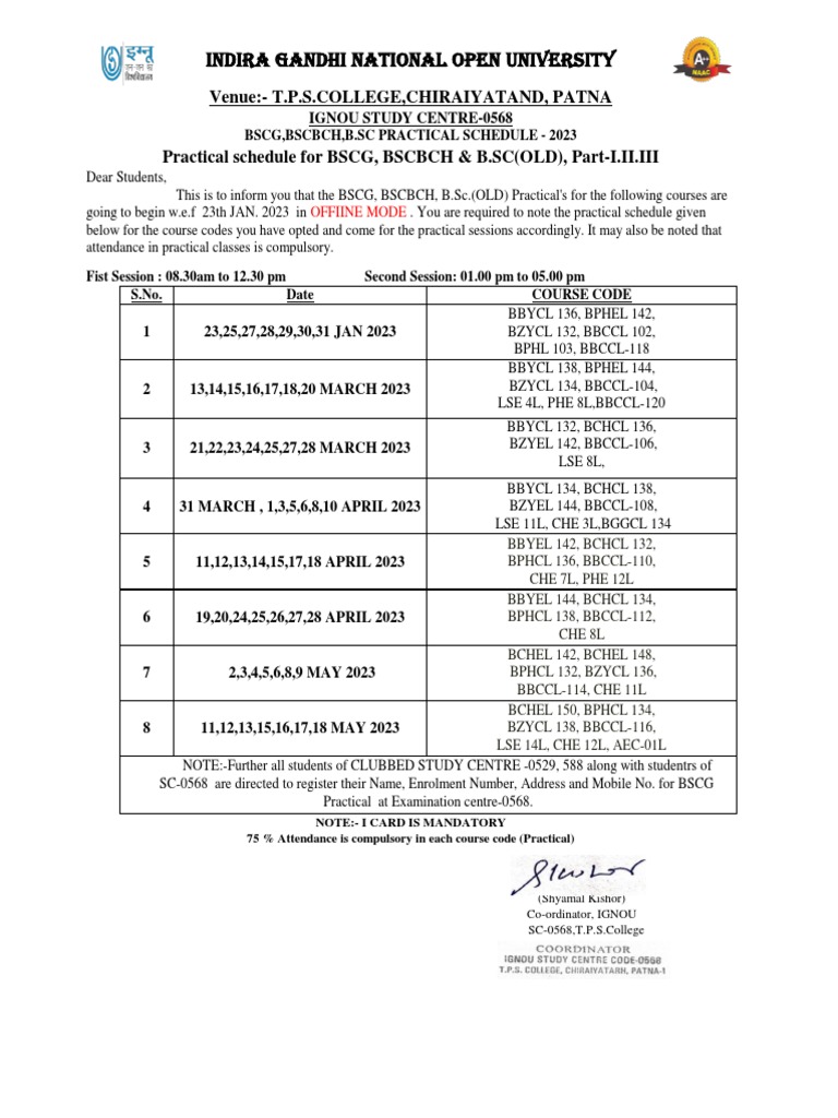 BSC Practical Schedule TEE1222-0568 | PDF