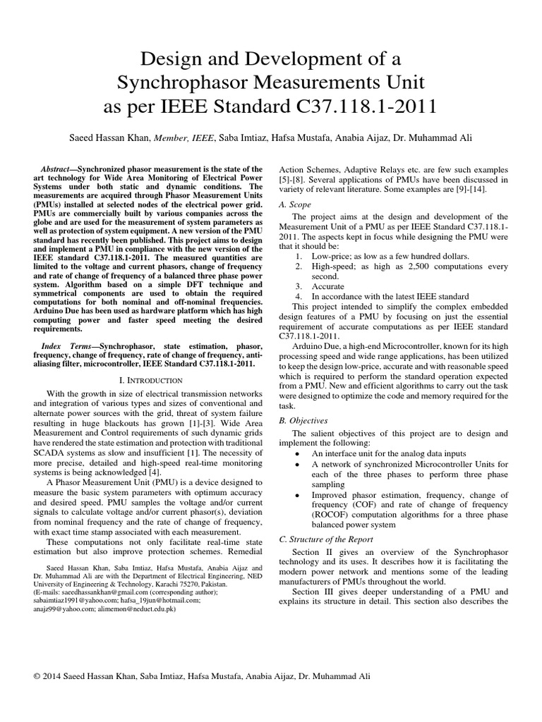 Design And Development Of A Synchrophasor Measurement Unit As Per Ieee