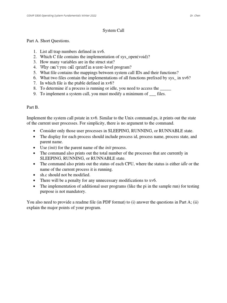 Implementing System Call in xv6 | PDF | Teaching Methods & Materials ...