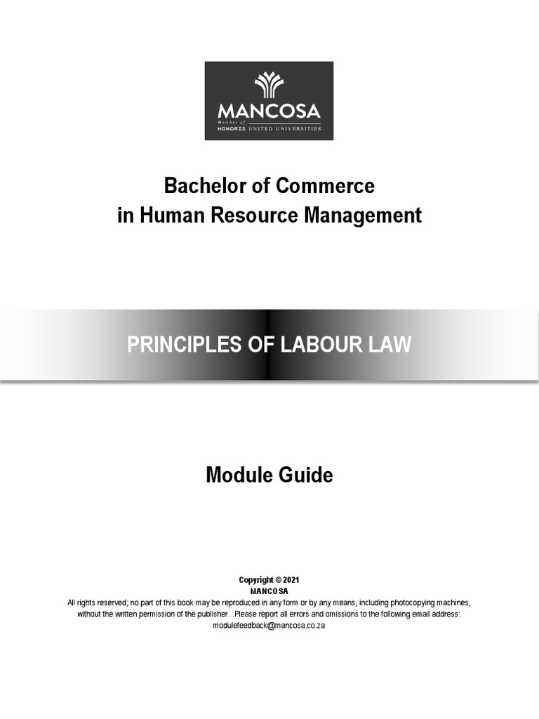 BCom HRM Year 2 Principles of Labour Law Semester 1 January 2021 | PDF ...