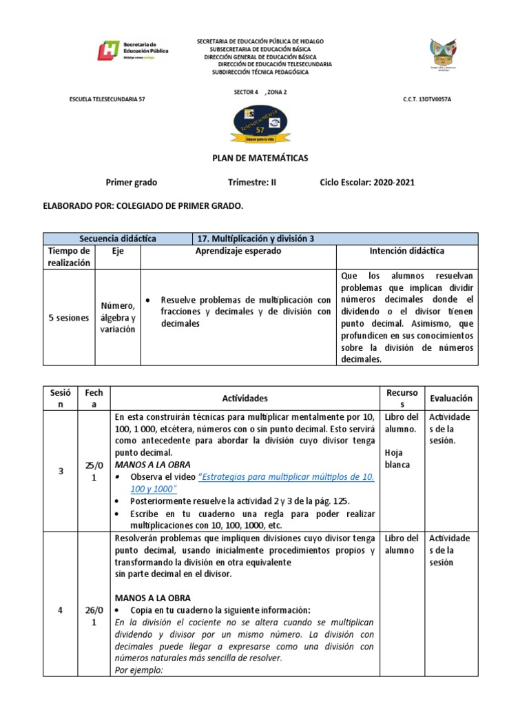 Agenda Mate 25-29 Ene | PDF | División (Matemáticas) | Multiplicación