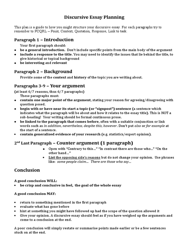 N5 Discursive Plan | PDF | Paragraph | Essays
