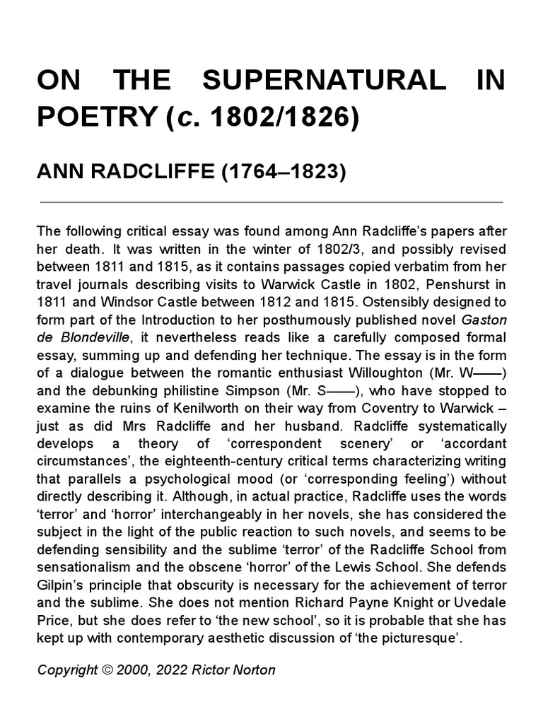 ON THE SUPERNATURAL IN POETRY (C | PDF