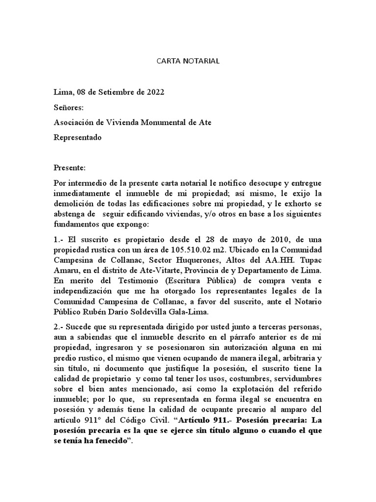 Carta Notarial | PDF | Propiedad | Ley común