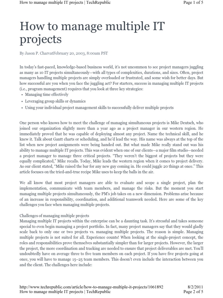 Manage Multiple Project | PDF | Time Management | Professional Skills