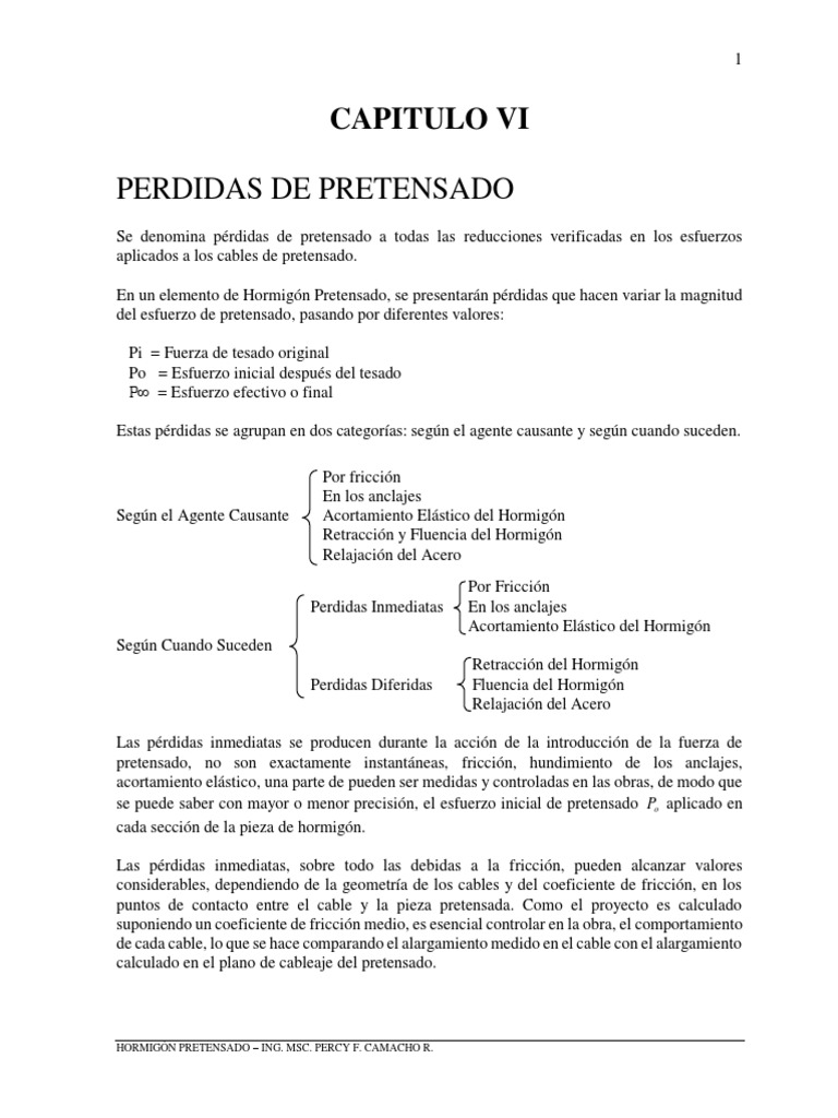 Cap 6 Pérdidas De Pretensado Pdf Hormigón Pretensado Hormigón