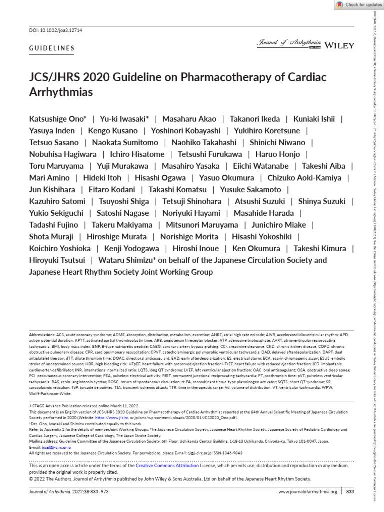 Journal of Arrhythmia - 2022 - Ono - JCS JHRS 2020 Guideline On ...