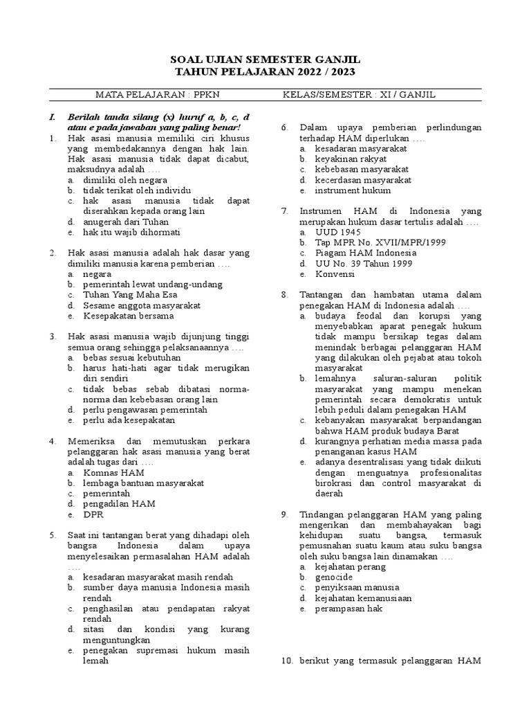 Soal Ujian Semester Ganjil Kelas Xi | PDF