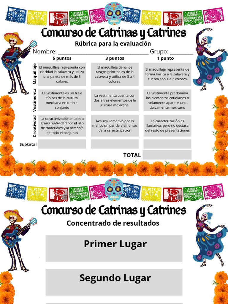 RÚBRICA Concurso de Catrinas y Catrines | PDF