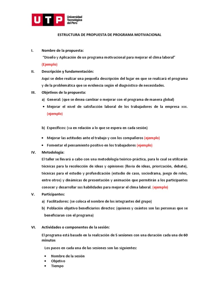 Estructura Del Programa Motivacional - 1973615177 | PDF | Evaluación | Modificación de ...