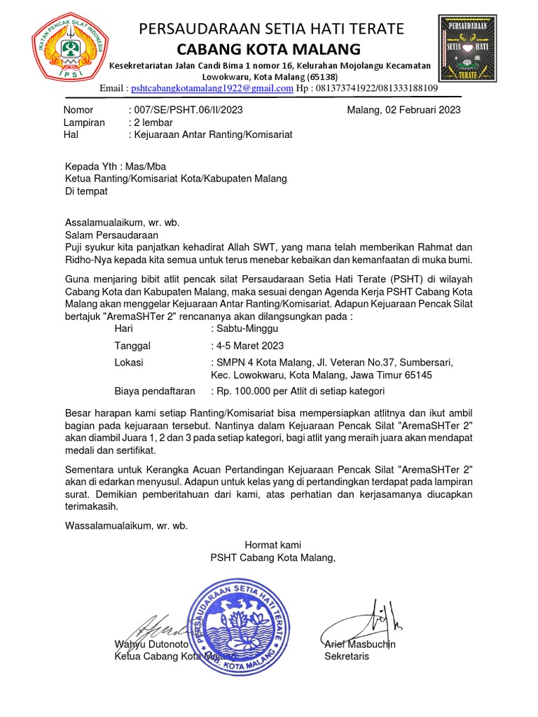 Surat Pemberitahuan Kejuaraan Antar Ranting Komisariat | PDF