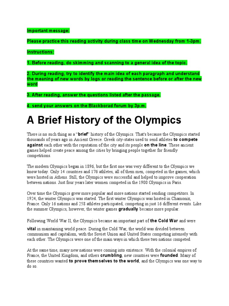 Reading Practice | PDF | Olympic Games | Summer Olympic Games