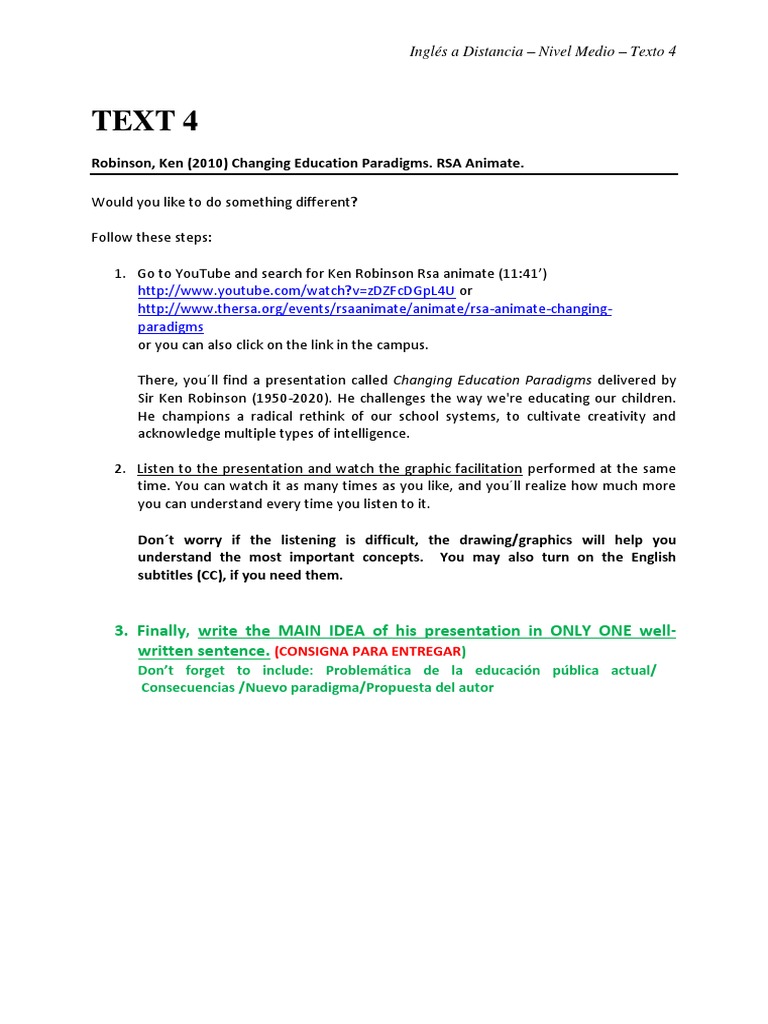 Guía Texto 4 - Ken R - Changing Education Paradigms | PDF