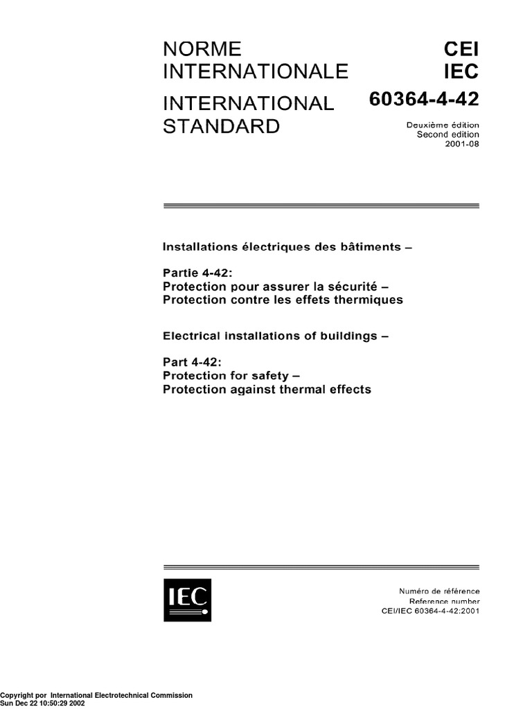 IEC 60364 - 4!42!2001 - Electrical Installation of Buildings | PDF ...