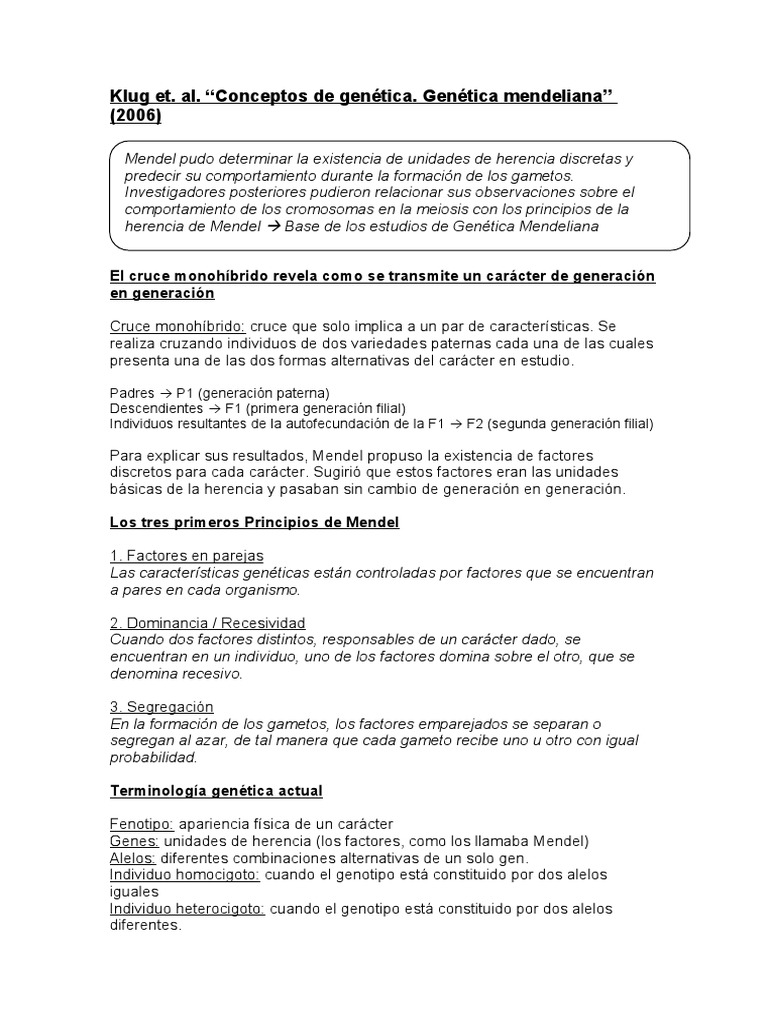 Resumen Klug - Cap Tulo 3 | PDF | Dominancia (Genética) | Alelo