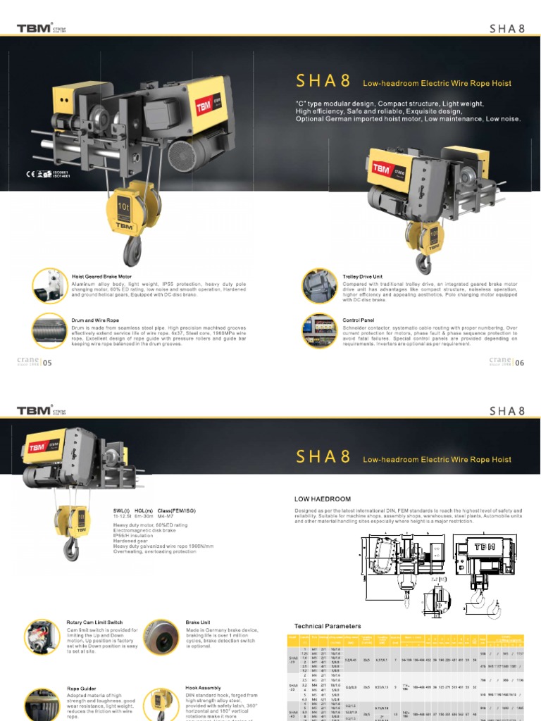 Ficha Tecnica Polipasto Electrico Sha 8 | PDF