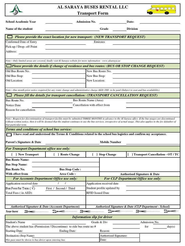 Transport Form - AL SARAYA | PDF | Bus | School Bus