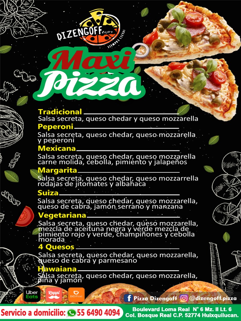 Menu Maxi Pizza | PDF | Queso | Pizza