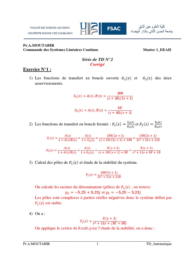 Analyse des Systèmes Linéaires Continus | PDF | Mathématiques appliqués ...