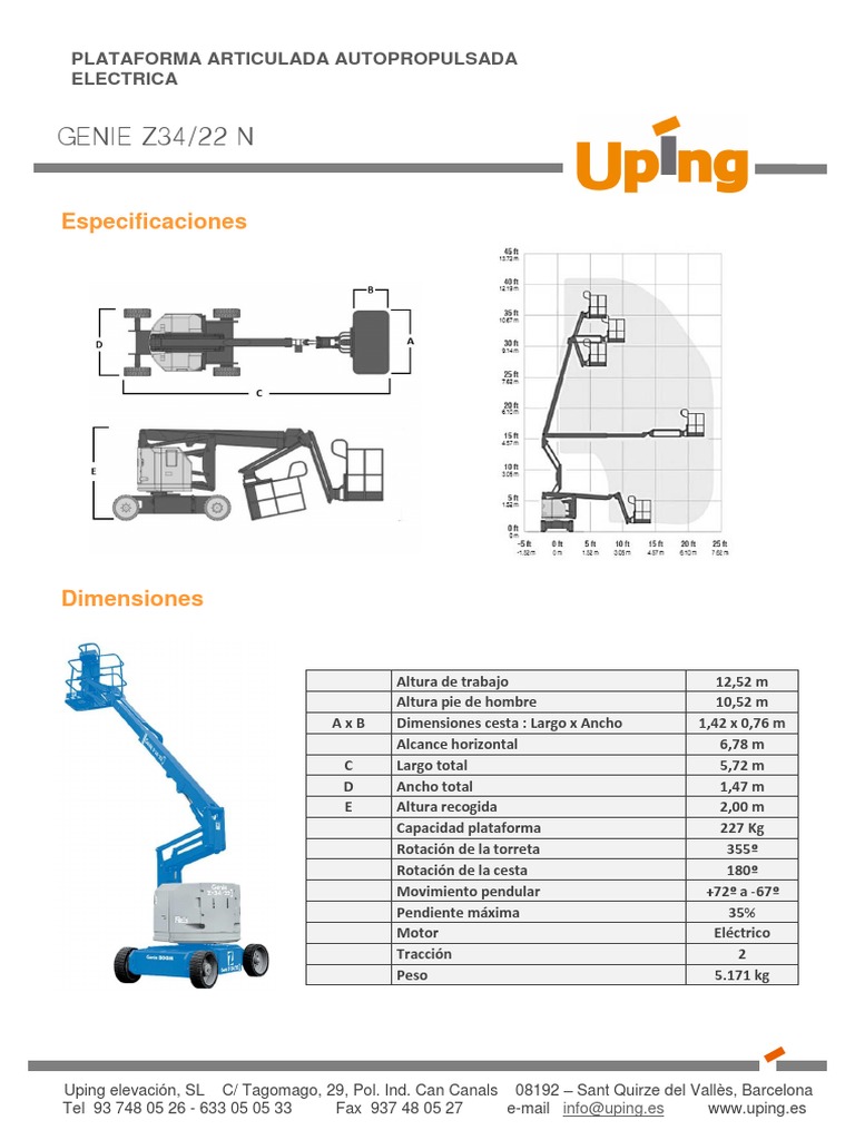 Ficha Tecnica Brazo Articulado Electrico 12 M GENIE Z34 22 N | PDF