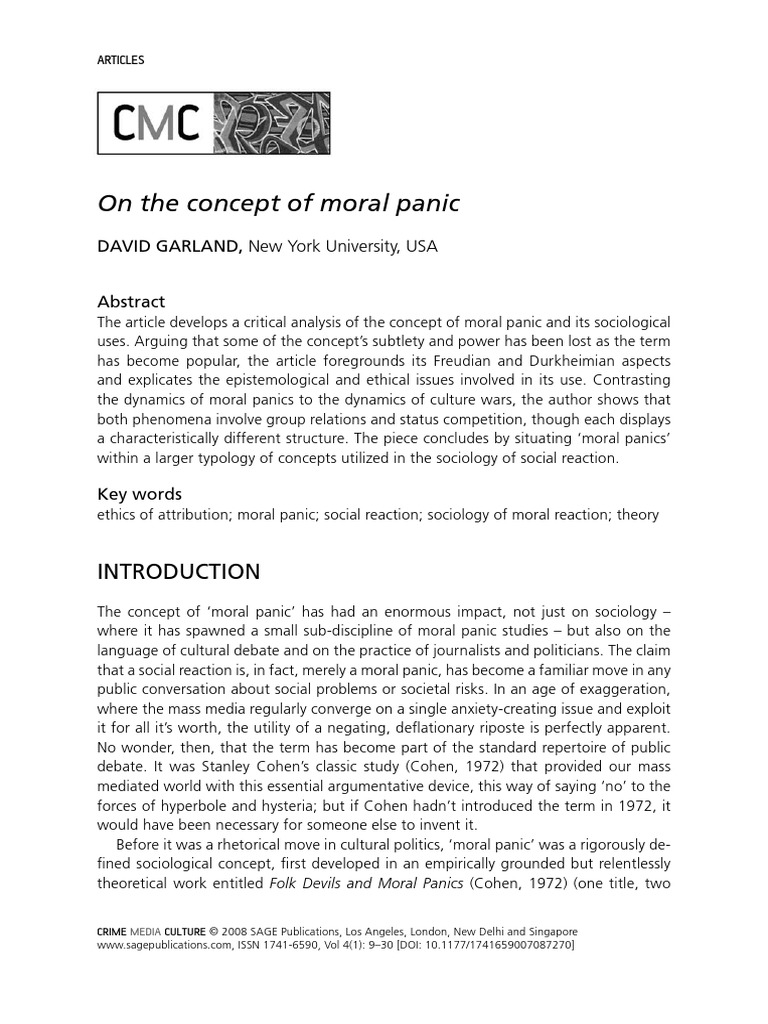 On The Concept of Moral Panic | PDF | Deviance (Sociology) | Sociology