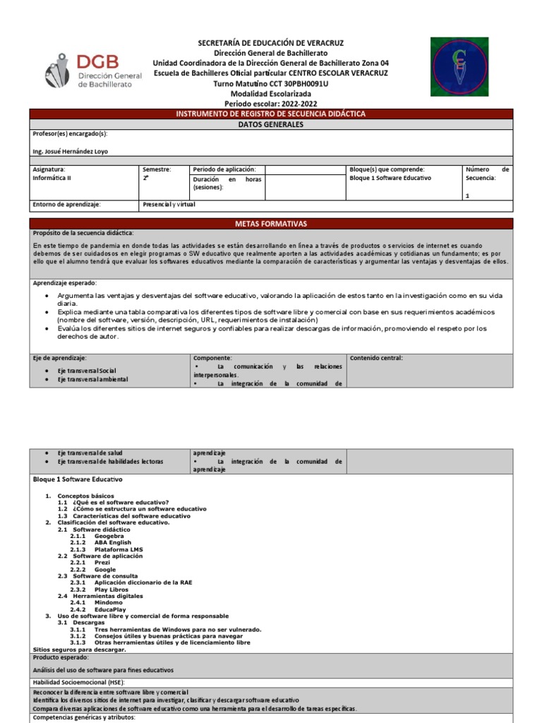 Secuencia 1 DGB 2022 Informática II | PDF | Evaluación | Software