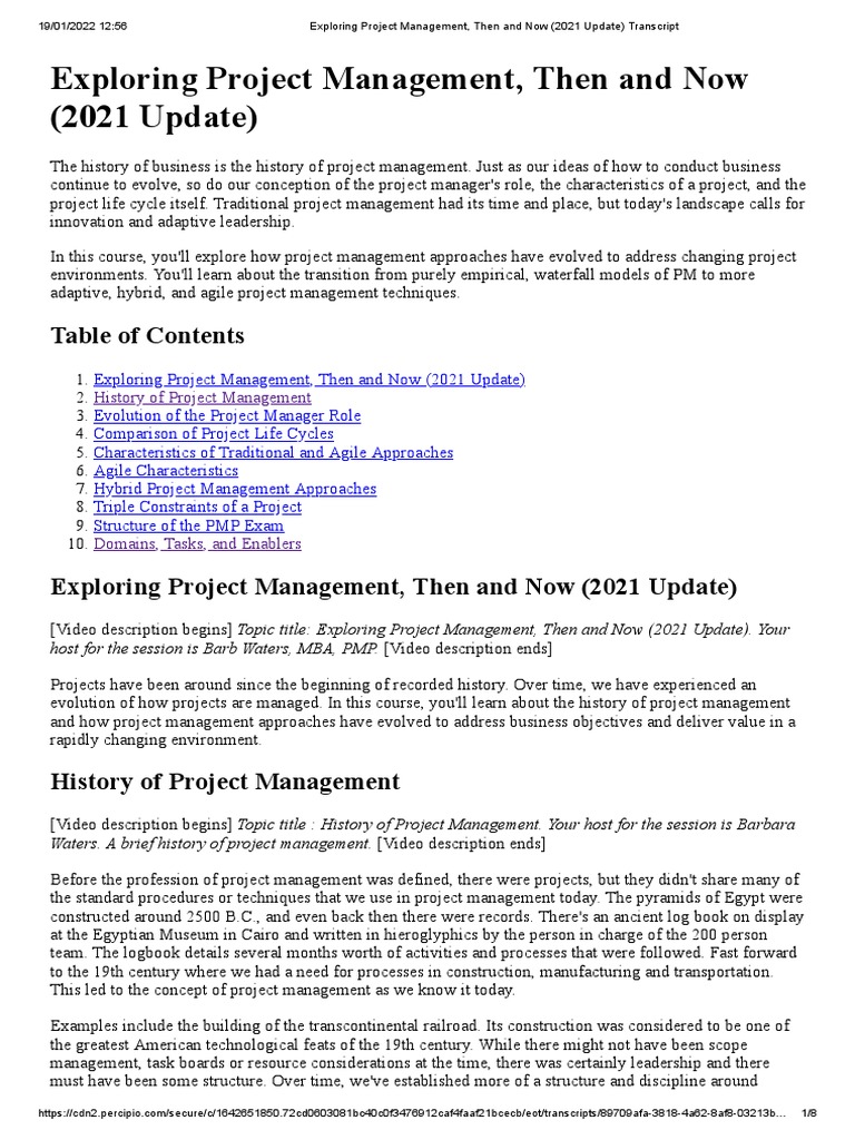 Exploring Project Management, Then and Now (2021 Update) Transcript ... Exploring Project Management, Then and Now (2021 Update) Transcript ...
