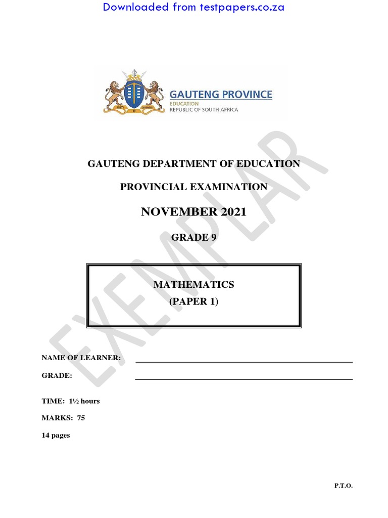 Gr9 Math P1 (English) November 2021 Question Paper | PDF | Numbers ...