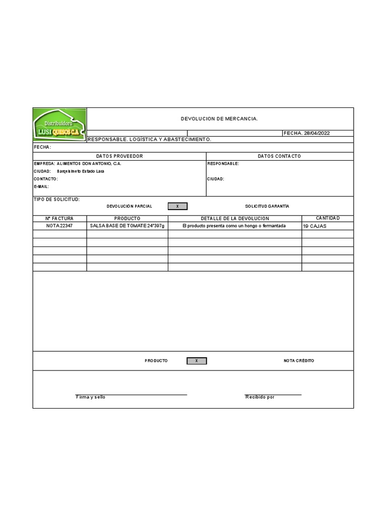 Devolucion de Mercancia Excel | PDF