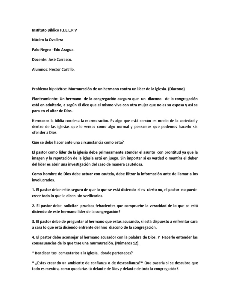 Cómo Manejar la Murmuración en la Iglesia | PDF