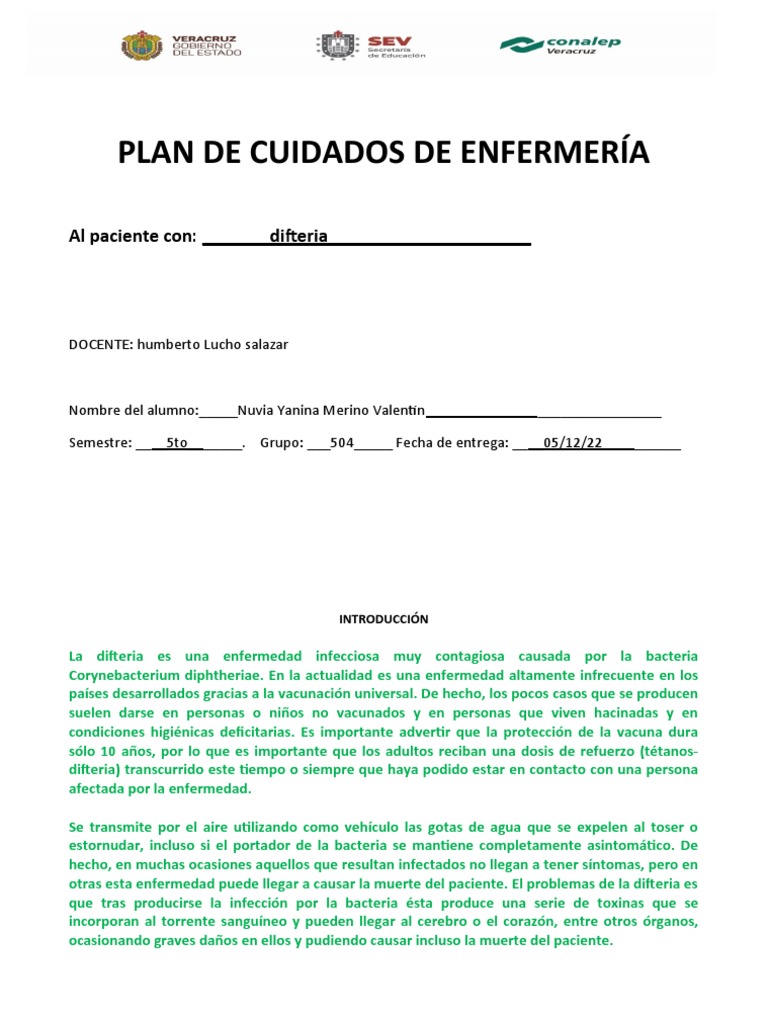 DIFTERIA. Place | PDF | Especialidades Medicas | Medicina