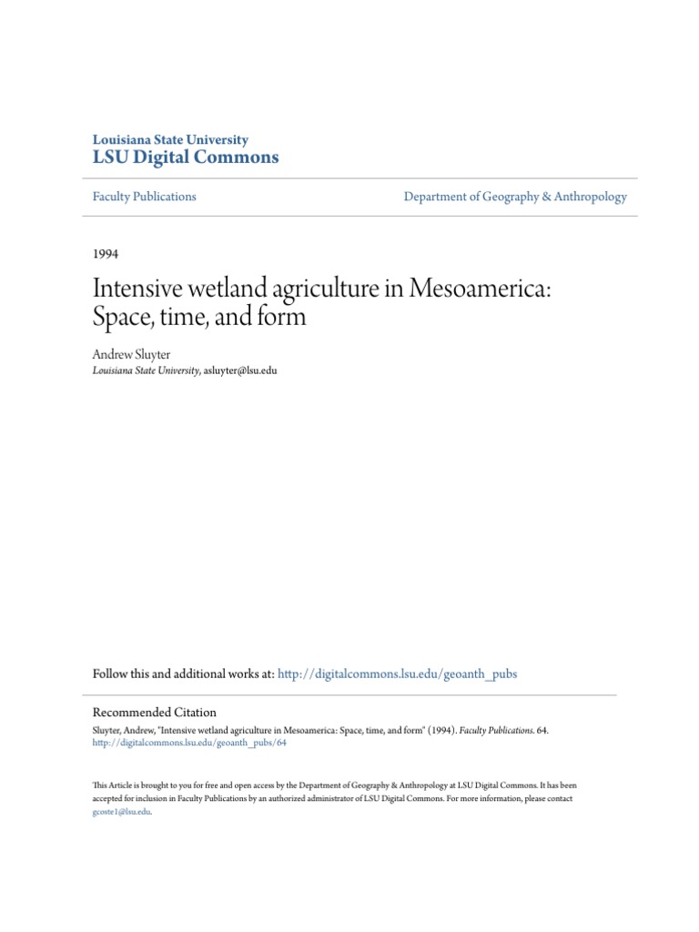 Intensive Wetland Agriculture in Mesoamerica - Space Time and Fo | PDF