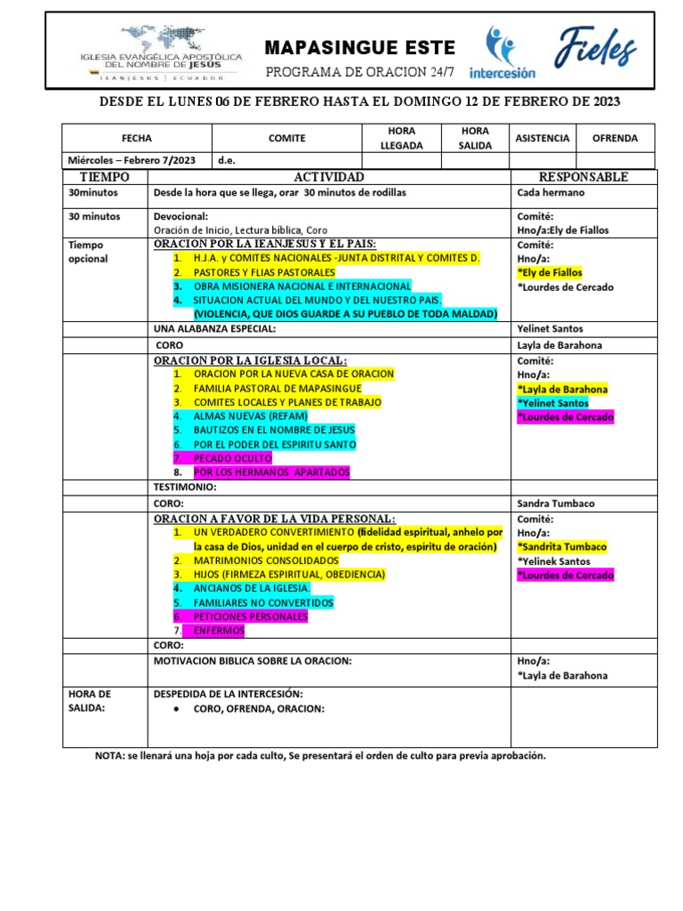 Orden de Culto 24-7 Mapasingue-Miercoles | PDF | Oración