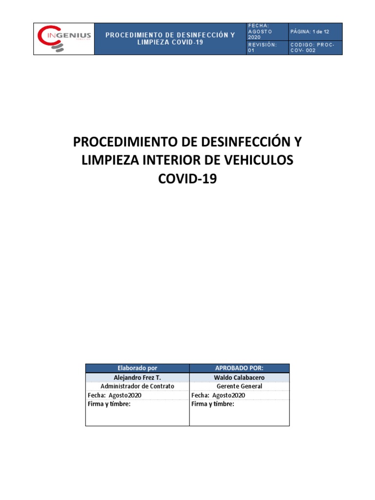 Procedimiento Limpieza y Desinfección Vehiculos | PDF | Lavado de manos | Especialidades Medicas